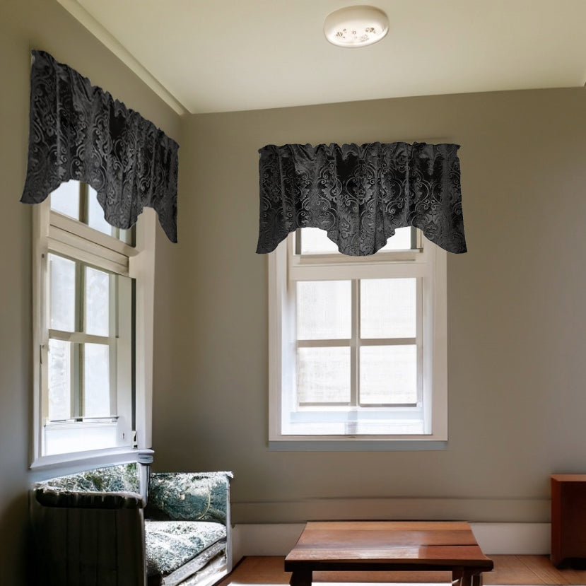 Velvet Embossed Victorian Damask Scalloped Window Valance 54" Wide / 2 ...