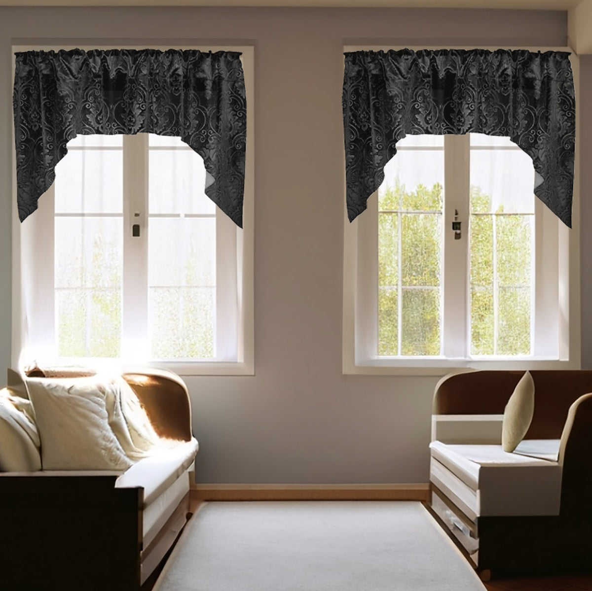 Velvet Embossed Victorian Damask Swag Window Valance 54" Wide / 36" Ta ...