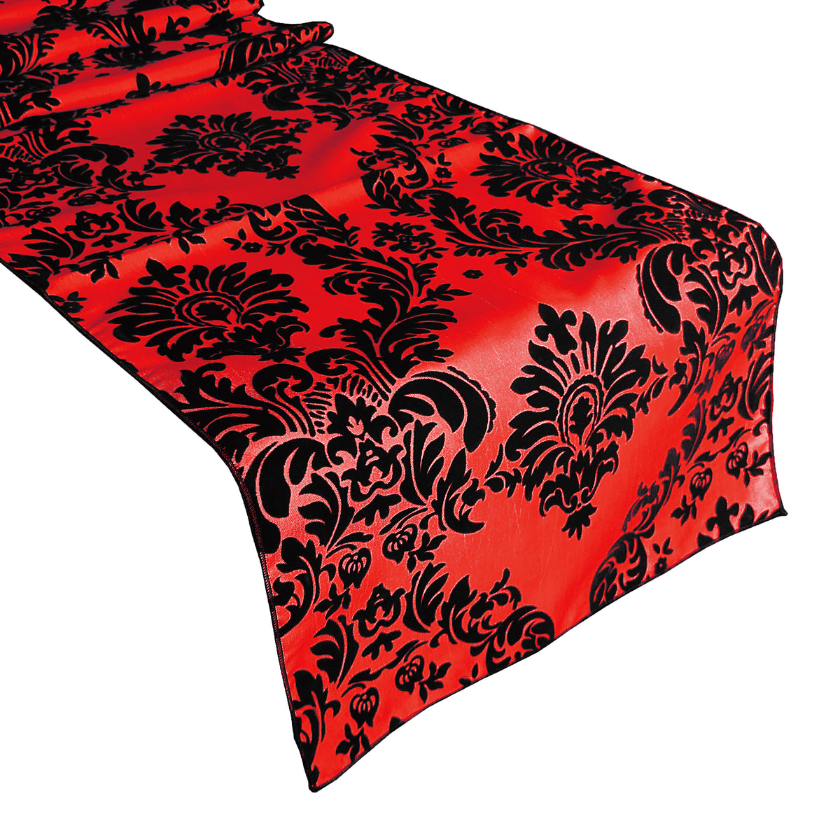 Flocked Damask Table Runner Red – LoveMyFabric